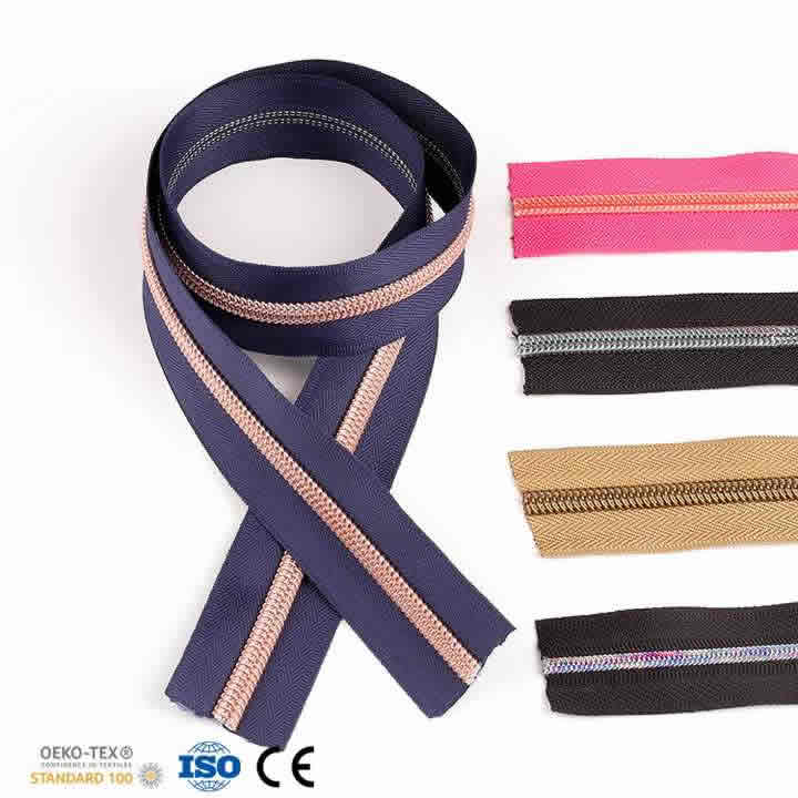 Custom nylon zipper #5 colorful electroplated teeth rainbow long chain ...